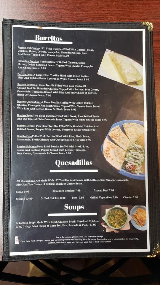 Menu at Los Locos Mexican Restaurant, Mountain View