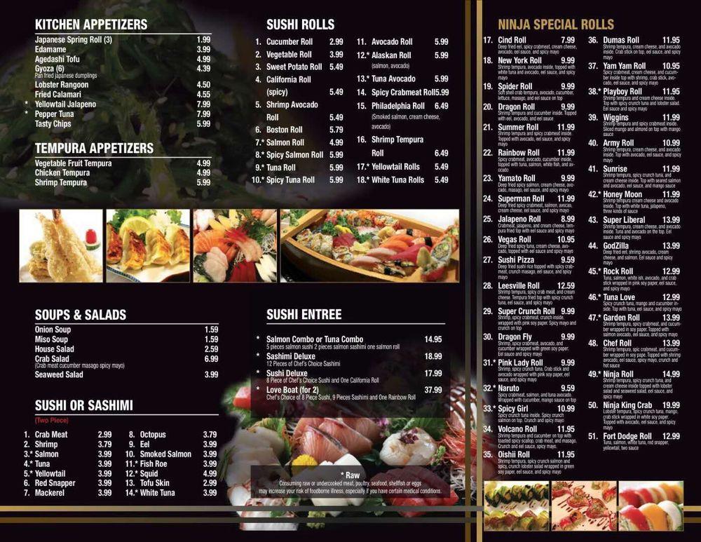 Menu at Ninja Sushi Steak House restaurant, Fort Dodge