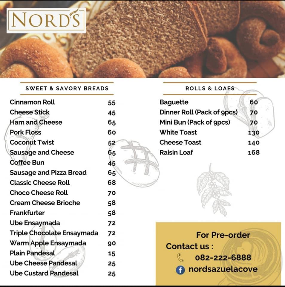 Menu at Nord's, Azuela Cove restaurant, Davao City