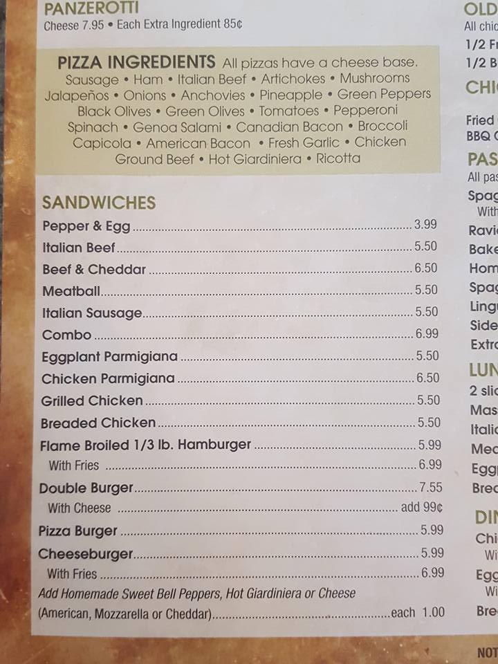 Menu at The Original Old World Pizza pizzeria, Elmwood Park