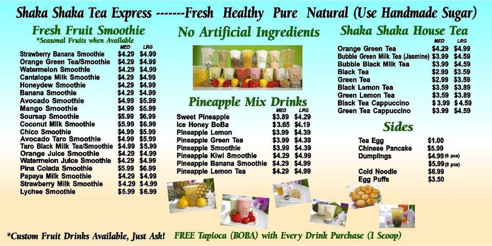 Menu at shaka shaka Tea Express pub & bar, Honolulu, Dillingham Blvd A ...