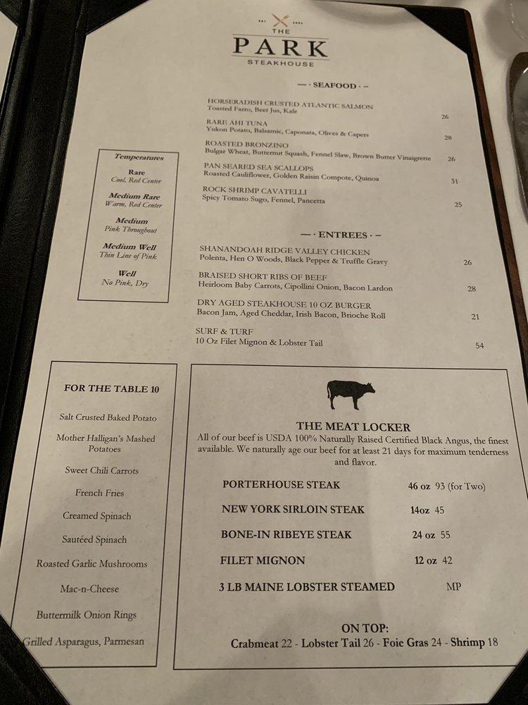 Menu at The Park Steakhouse, Park Ridge