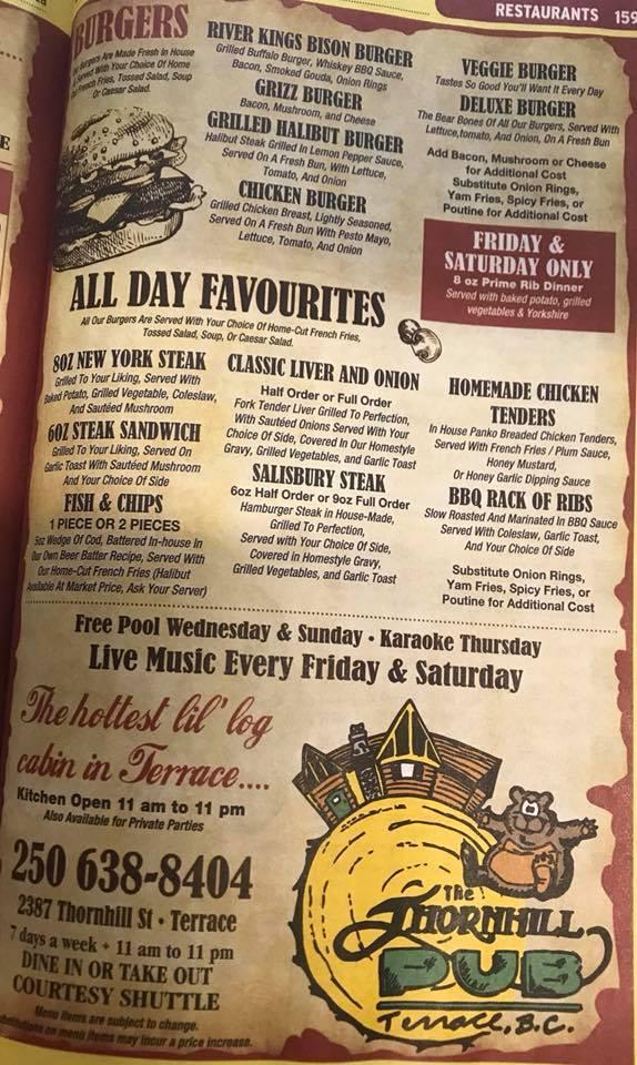 Menu at The Thornhill Pub, Terrace