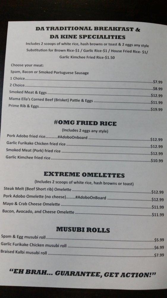 Menu at Broke Da Mouth Grindz & Catering restaurant, Kailua-Kona