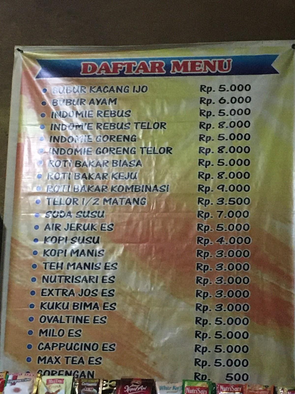 Menu at Burjo Cafe, South Jakarta, Jl. Tegal Parang Sel. No.9B