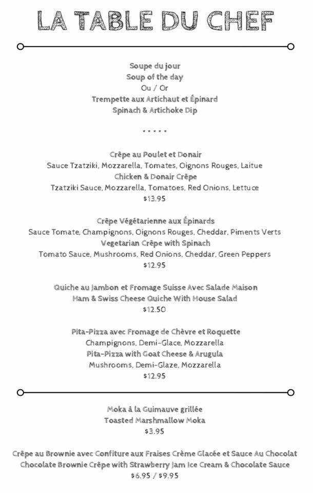 Menu at Cafe Archibald, Dieppe, 216 Gauvin Rd