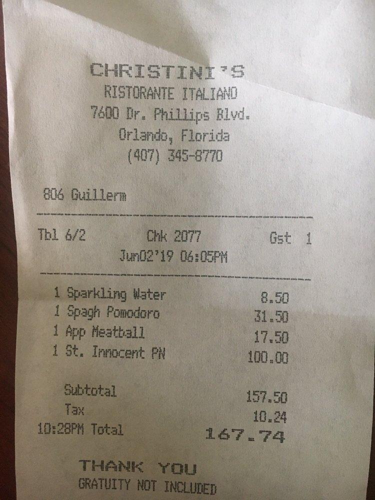 Menu at Christinis Ristorante Italiano restaurant, Orlando, Dr Phillips ...