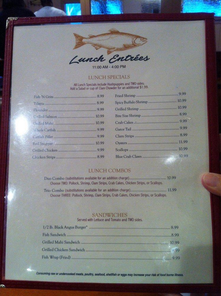 Menu at Crystal River Seafood restaurant, Tallahassee