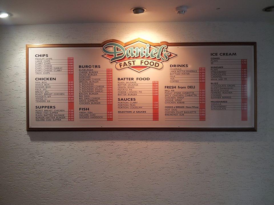 Menu at Daniels Fast Food, Bandon