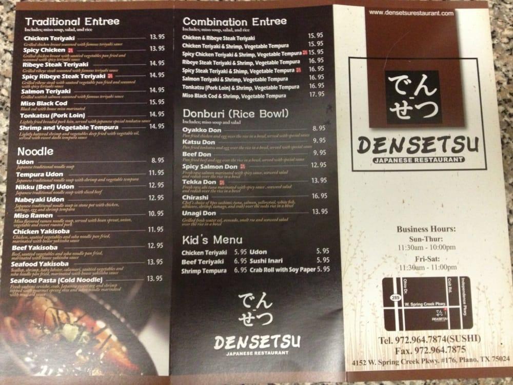 Menu at Densetsu restaurant, Plano