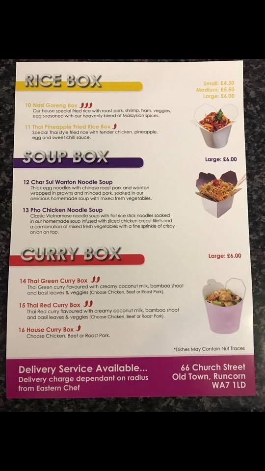 Menu at Eastern Chef fast food, Runcorn