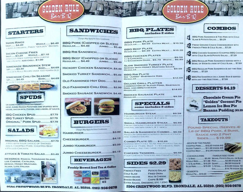 Menu at Golden Rule Bar-B-Q and Grill, Irondale, Crestwood Blvd