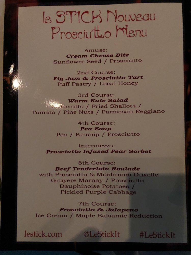 Menu at Le Stick Nouveau restaurant, Eureka Springs, 63A Spring St
