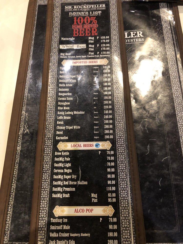 Menu at Mr.Rockefeller pub & bar, Makati