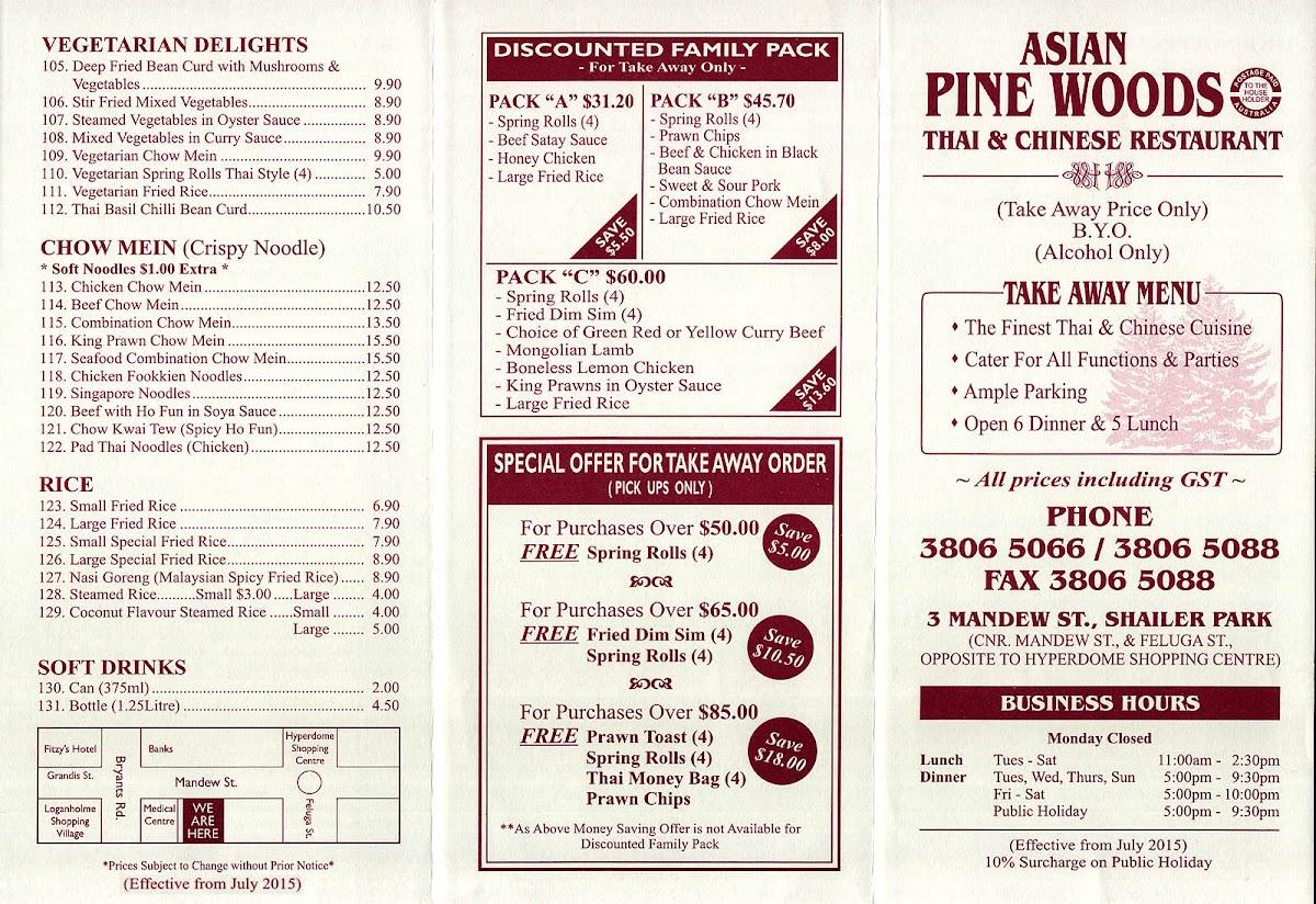 Menu at Pine Woods Asian Restaurant, Shailer Park