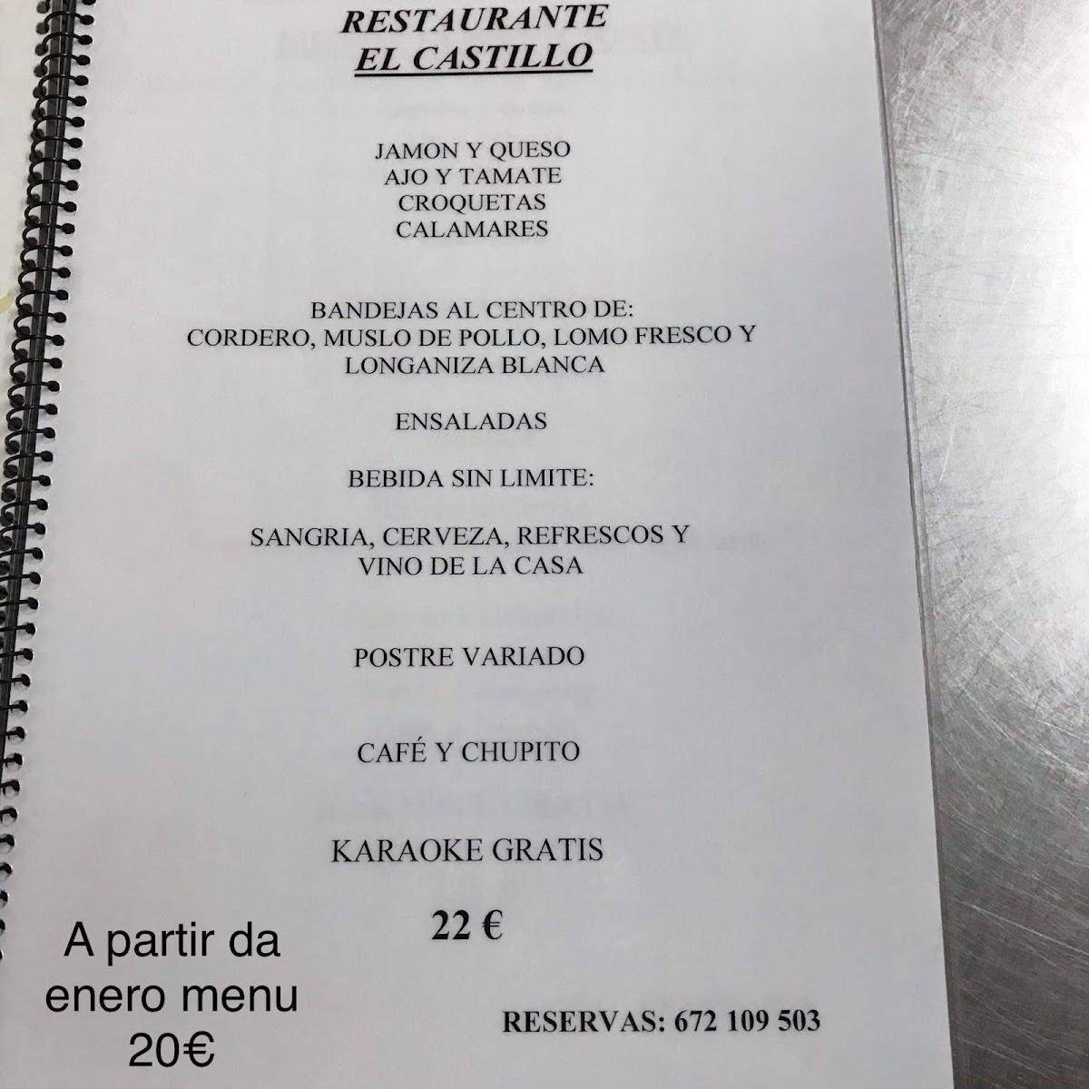 Menu at Restaurante El castillo, Elche