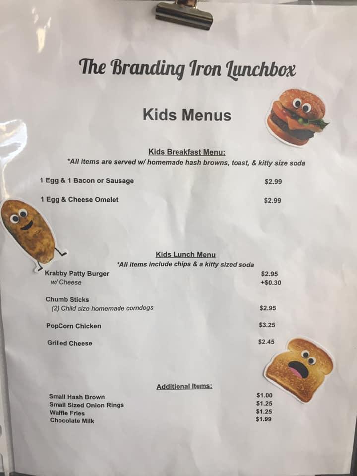 Menu at The Branding Iron cafe, Caldwell