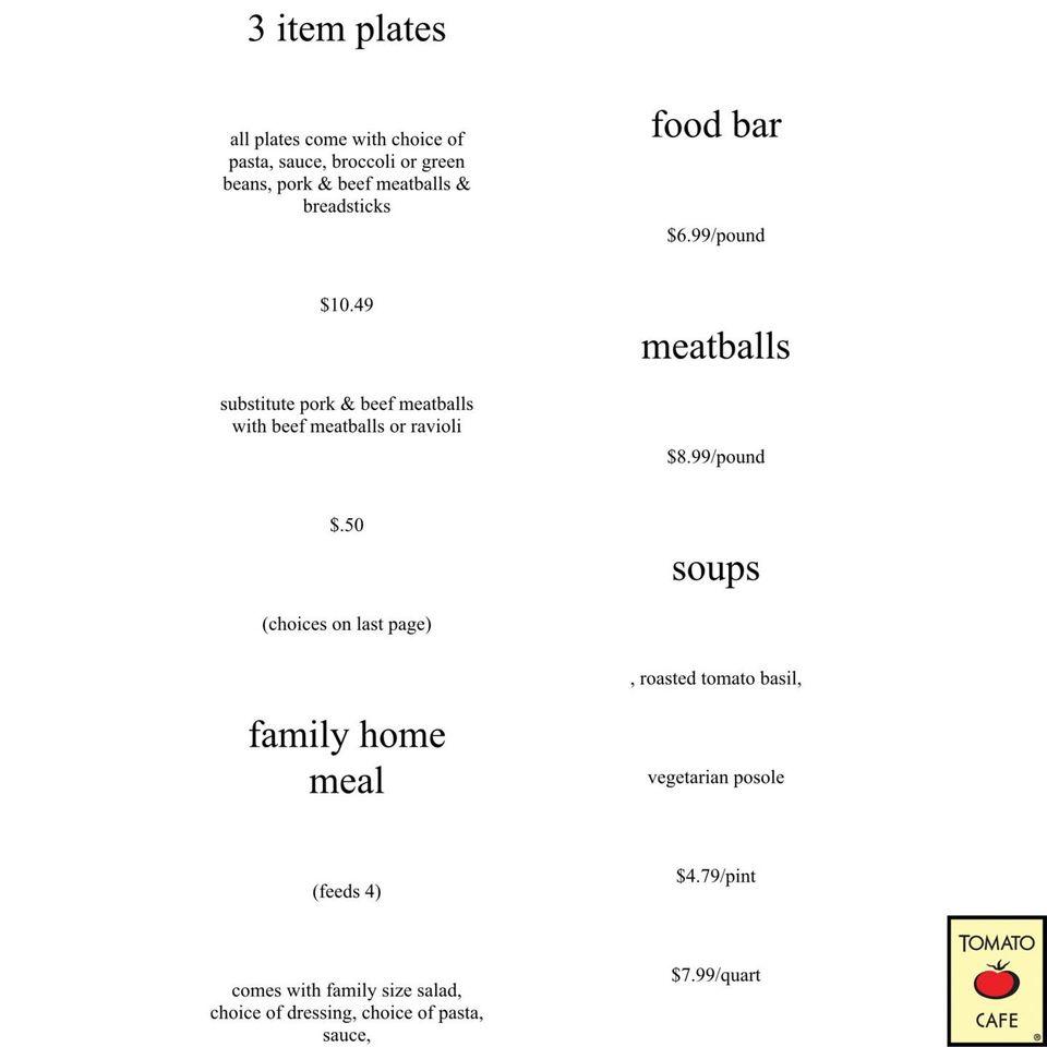 Menu at Tomato Cafe, Albuquerque, San Pedro Dr NE