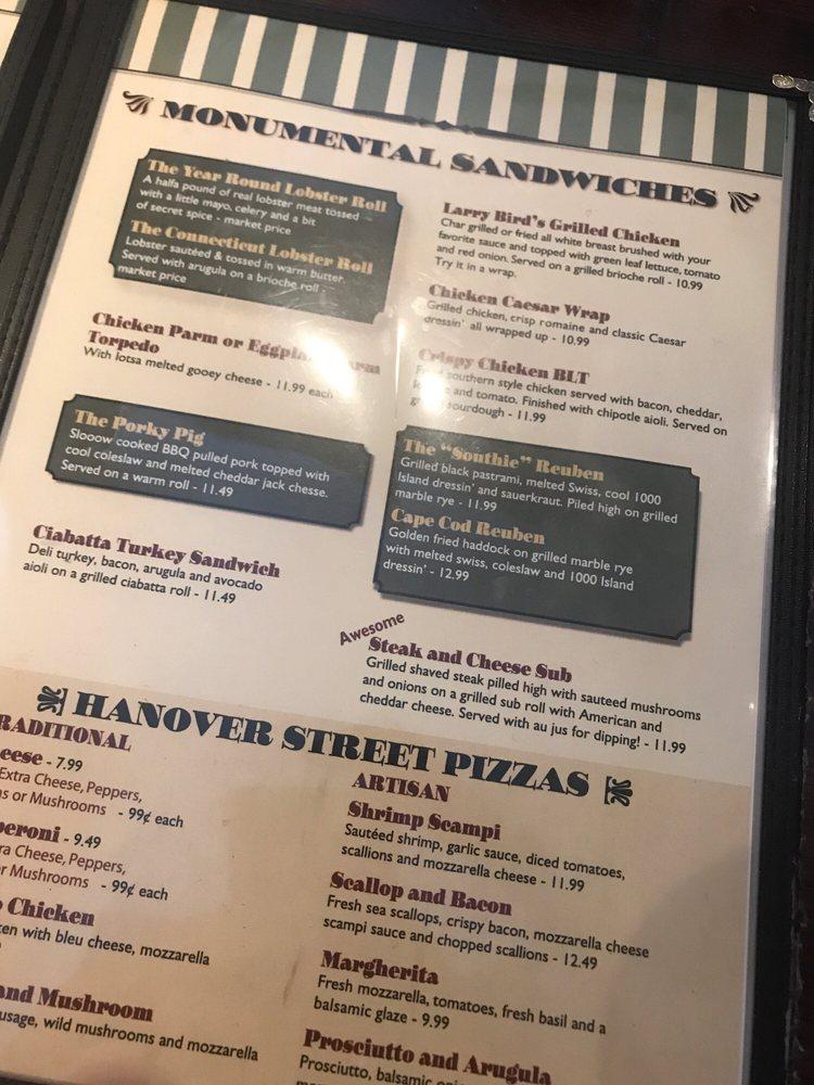 Menu at Boston Tavern pub & bar, Middleborough, 58 E Grove St