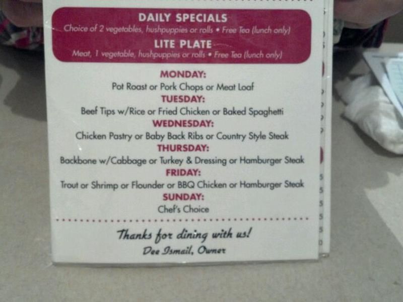 Menu at Dee's Diner restaurant, Goldsboro, W Grantham St