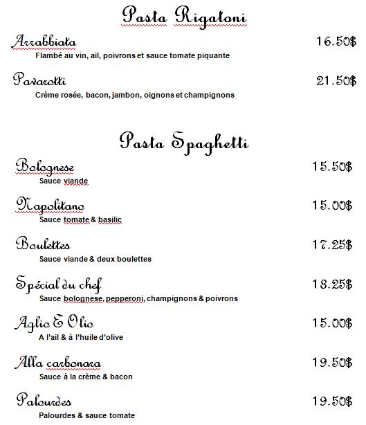 Menu at Di Carlo restaurant, Granby