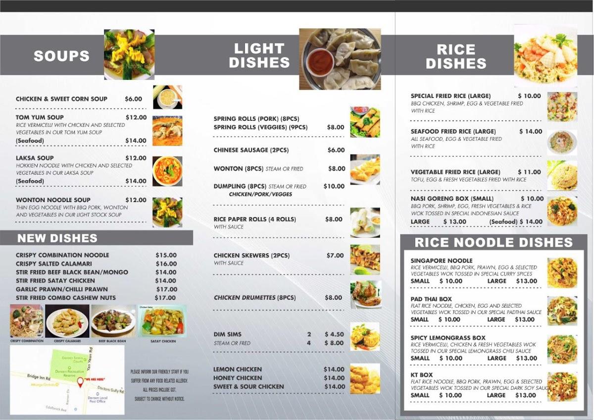 Menu at Doreen Noodle Bar, Doreen