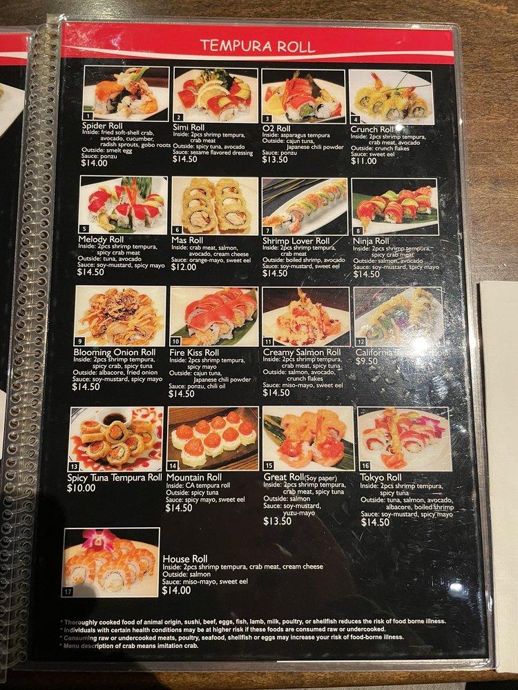 Menu at O2 Sushi Restaurant, Simi Valley