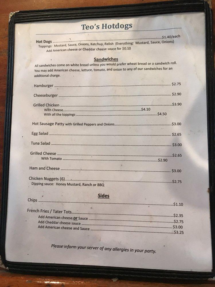 Menu at Teo's pub & bar, Pittsfield