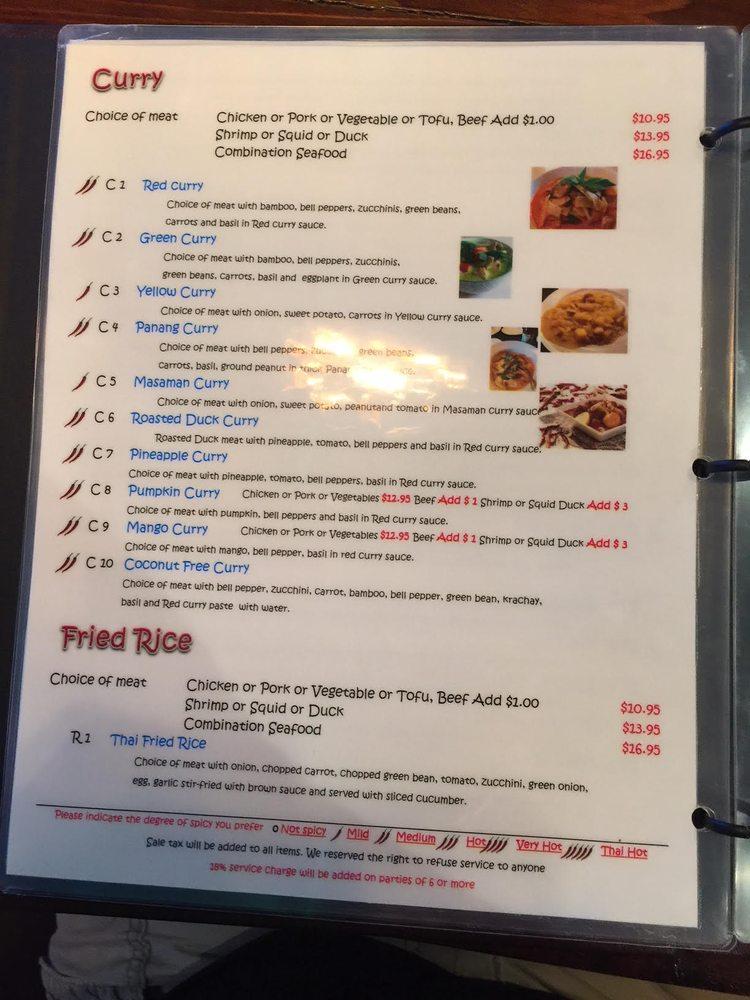 Menu at Thai Terrace restaurant, Sacramento
