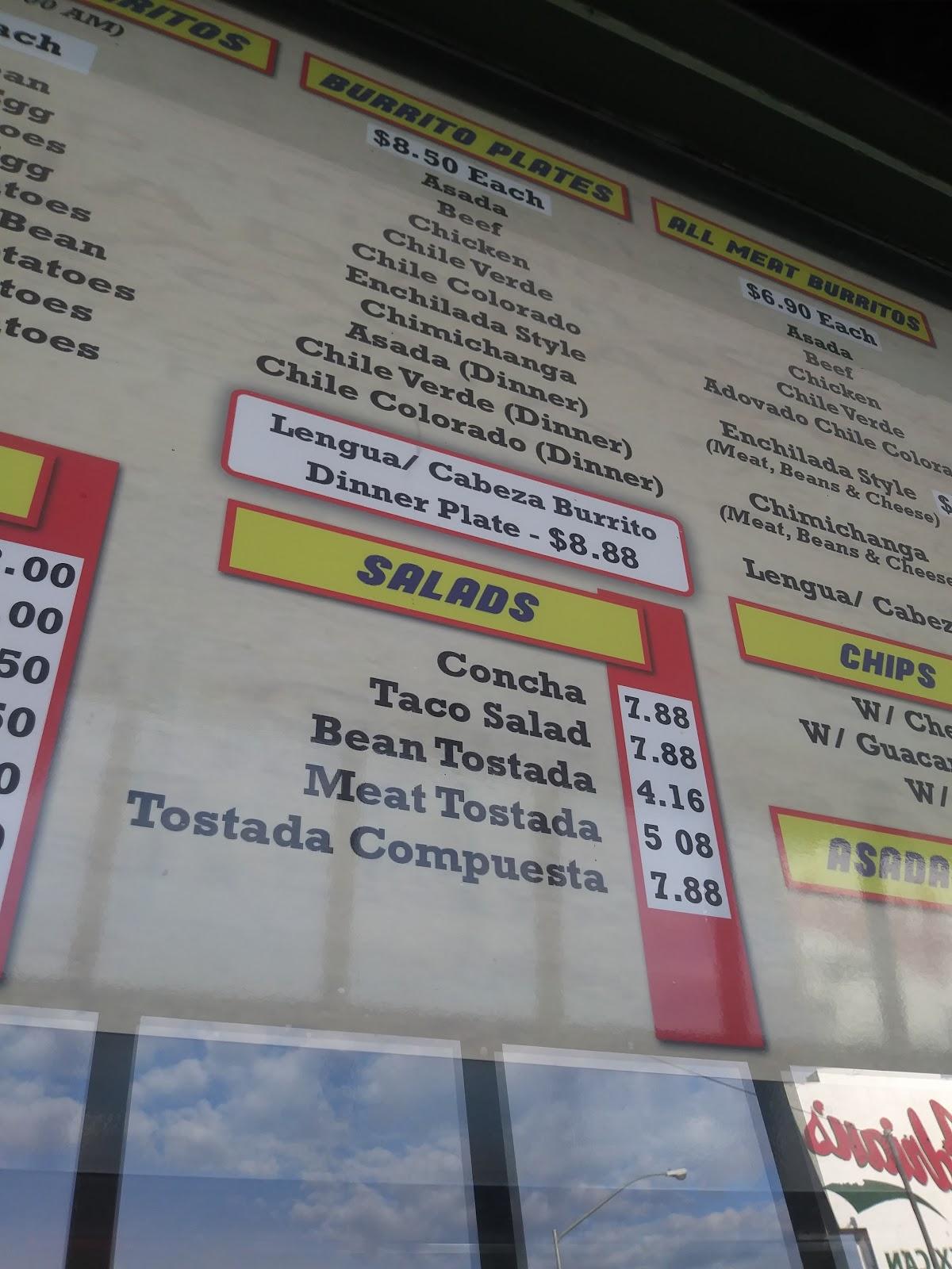 Menu at Adrian's restaurant, Fresno