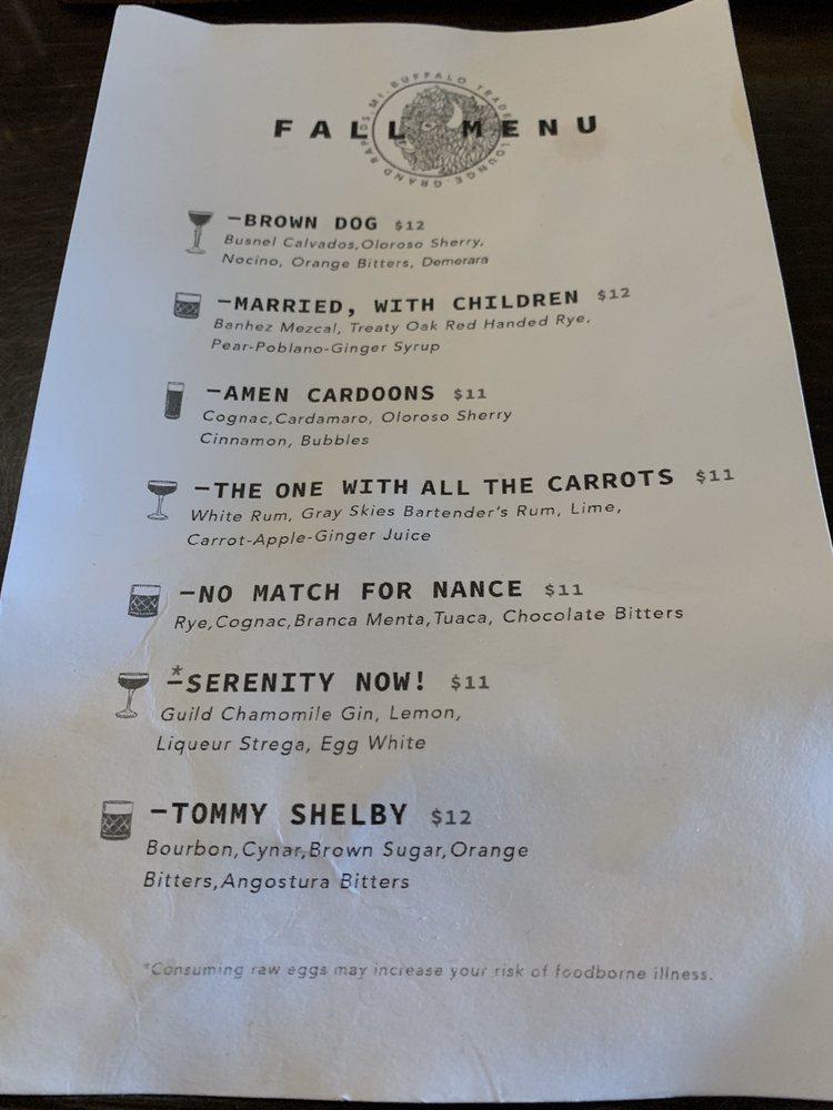 Menu at Buffalo Traders Lounge pub & bar, Grand Rapids