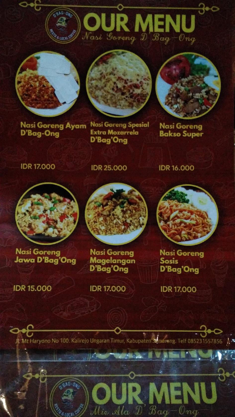 Menu at D'BAG-ONG RESTO & LOCAL COFFEE restaurant, Semarang, Dibalik ...