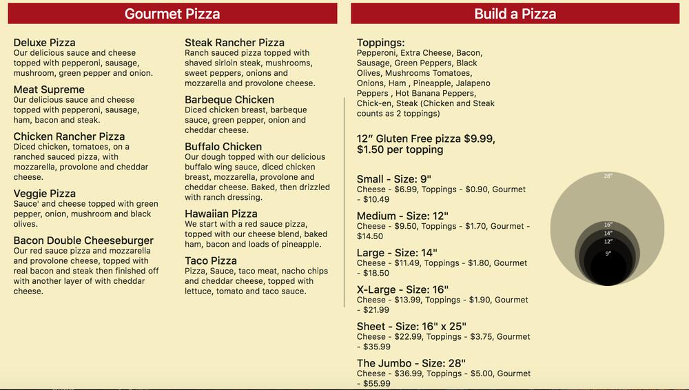 Menu at Duke's Main Street Pizza pizzeria, Alfred
