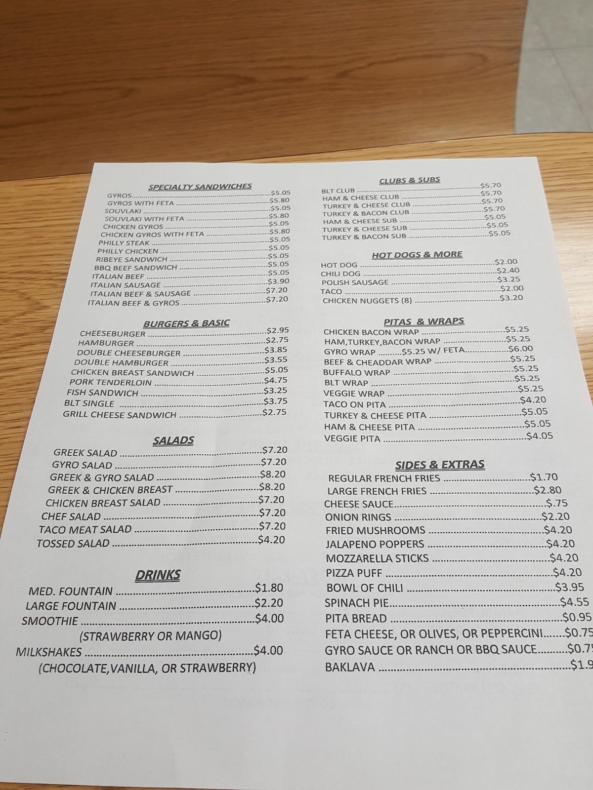 Menu at George's Gyros restaurant, Elkhart