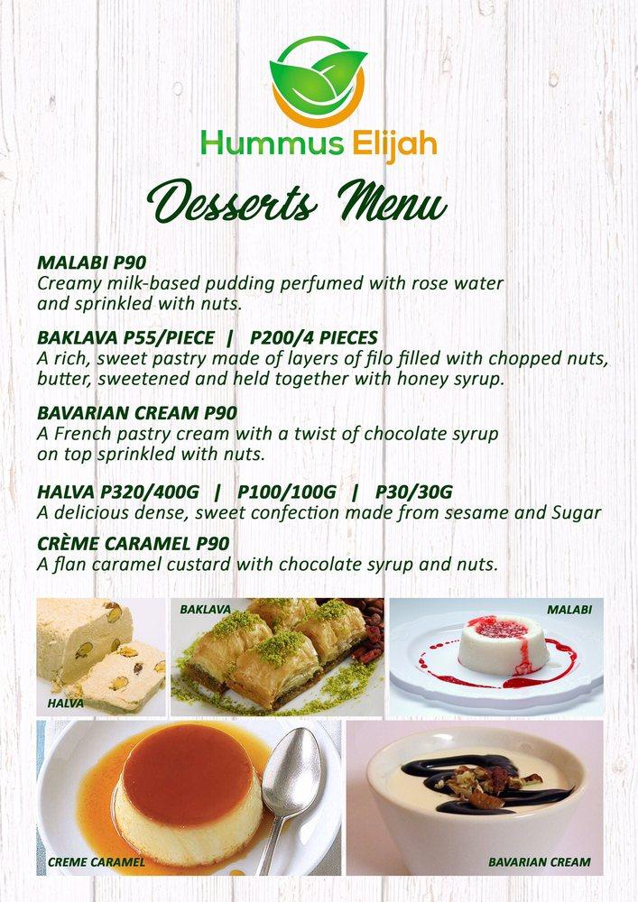 Menu at Hummus Elijah restaurant, Makati, 5059 P Burgos