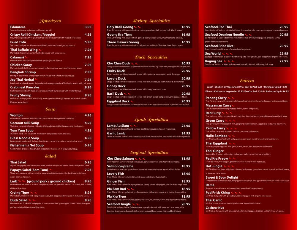 Menu at Joy Thai Cuisine restaurant, Williamsport