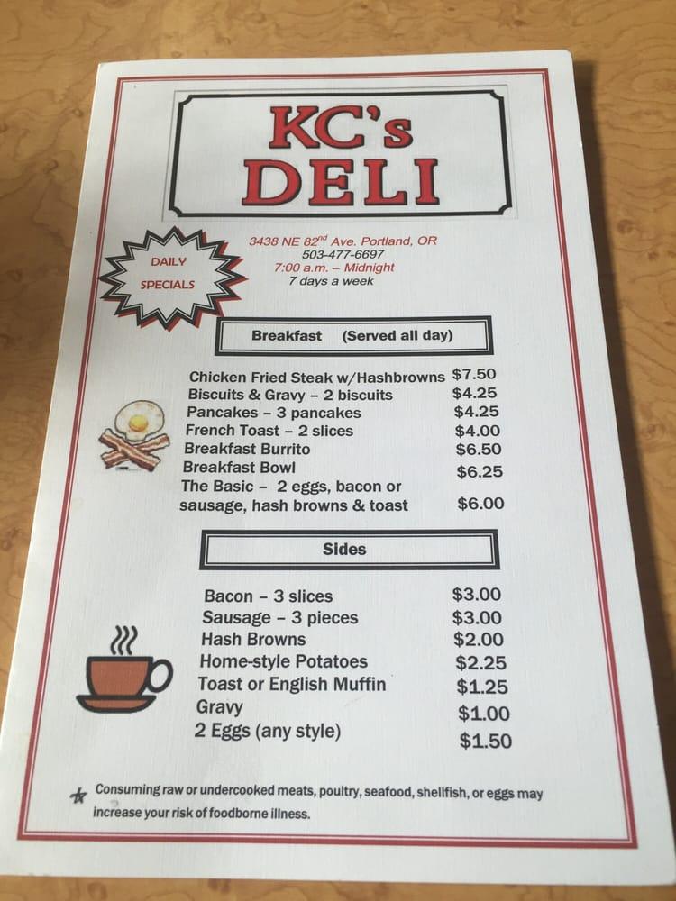 Menu at Kc's Deli pub & bar, Portland