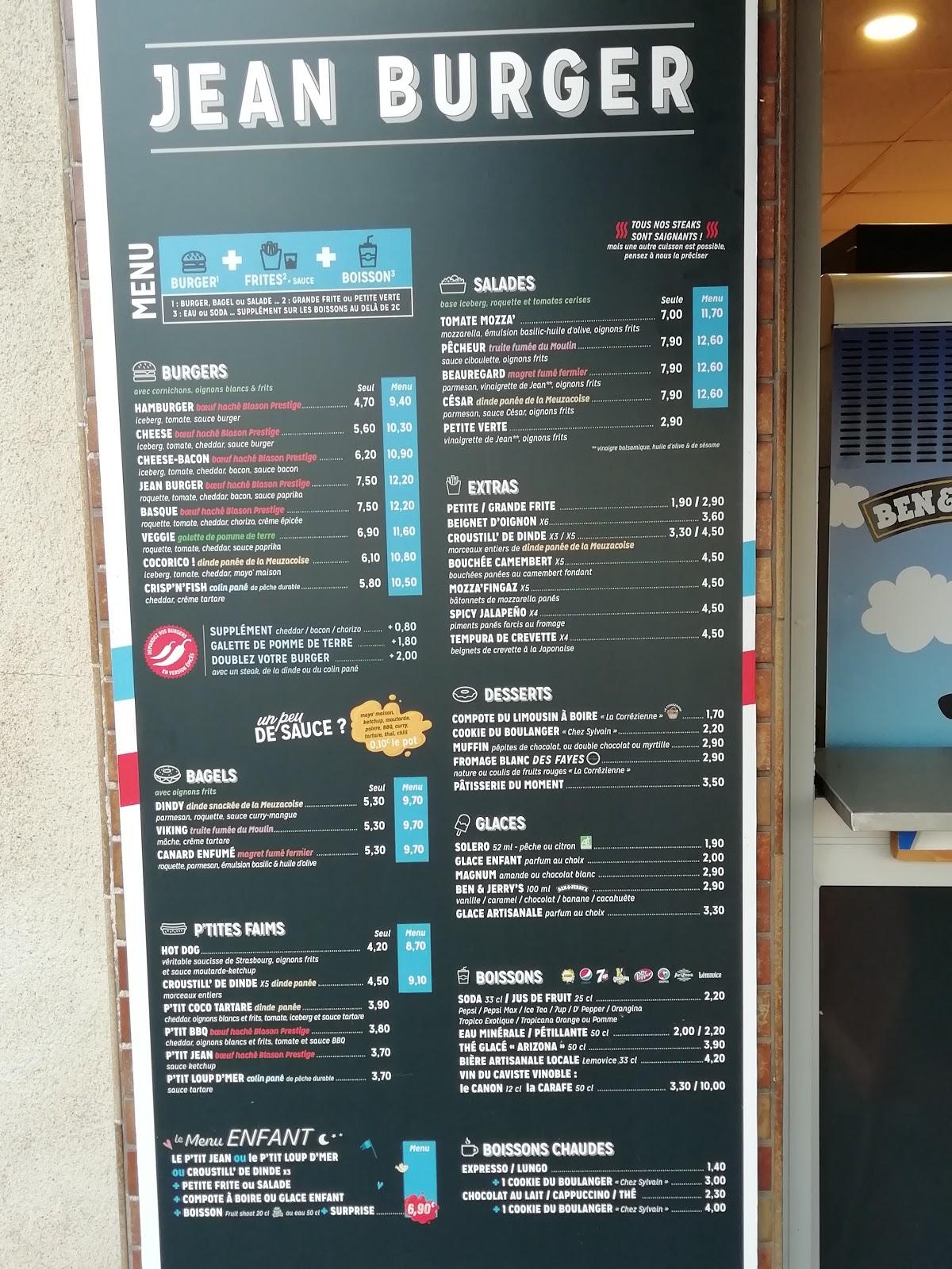 Menu au Jean Burger, le Corner restaurant, Limoges, 6 Place Manigne