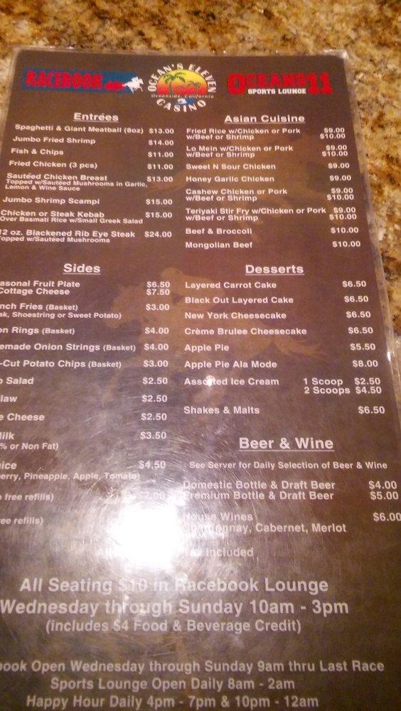 Menu at Ocean's Eleven Casino pub & bar, Oceanside