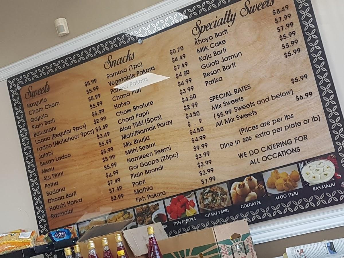 Menu at Pak Punjab Sweets & Samosa House restaurant, Surrey