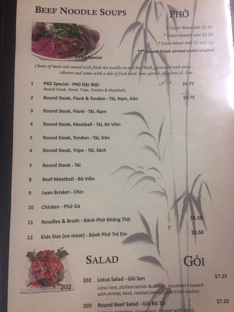 Menu at Phở King Good restaurant, Beaverton