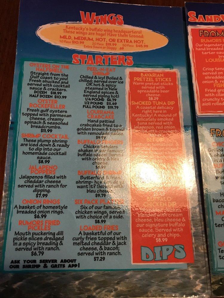 Menu at Rumors Restaurant, Louisville