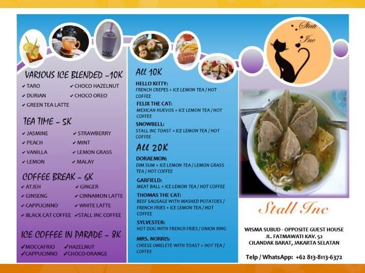 Menu at Stall Inc. restaurant, South Jakarta