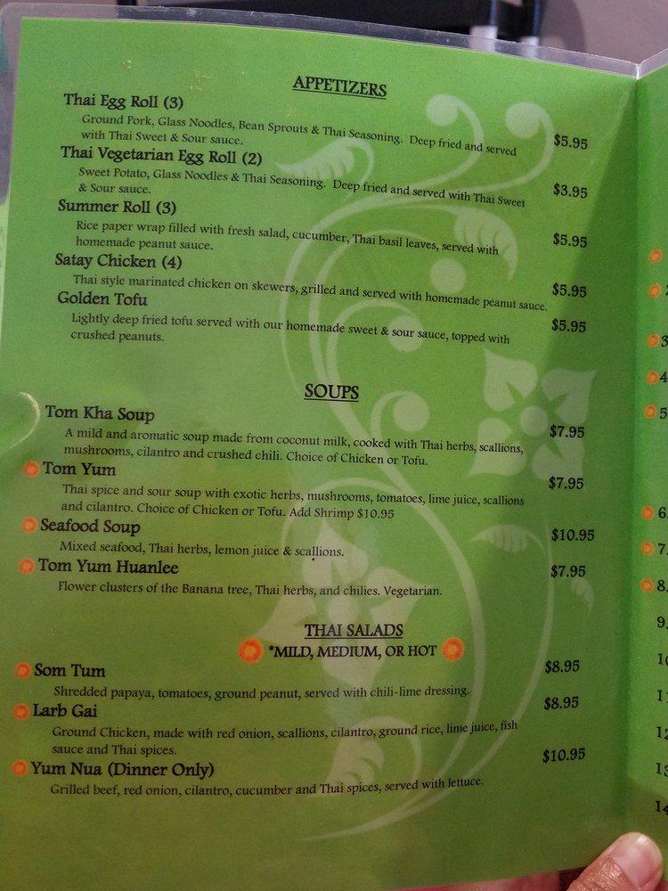 Menu at Thai Number 9 restaurant, Grand Junction