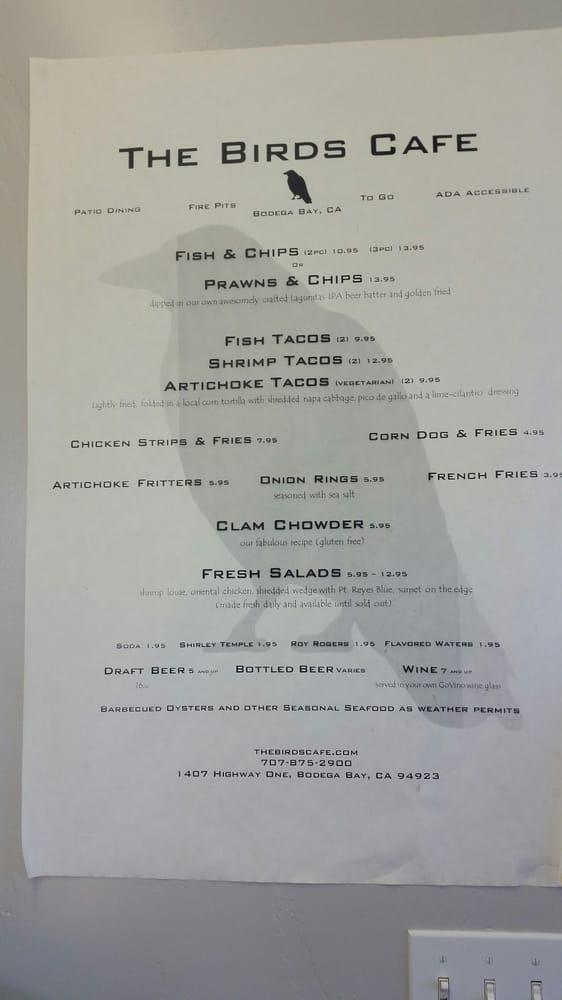 Menu at The Birds Cafe, Bodega Bay