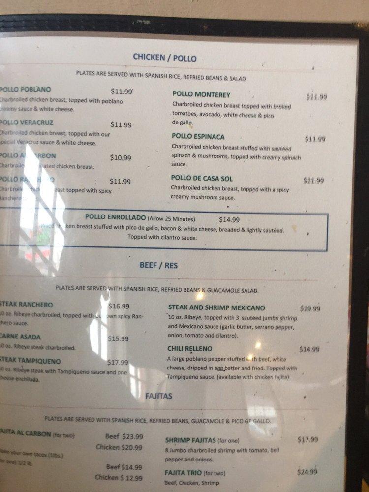 Menu at Casa Sol Mexican Restaurant, San Antonio, San Pedro Ave