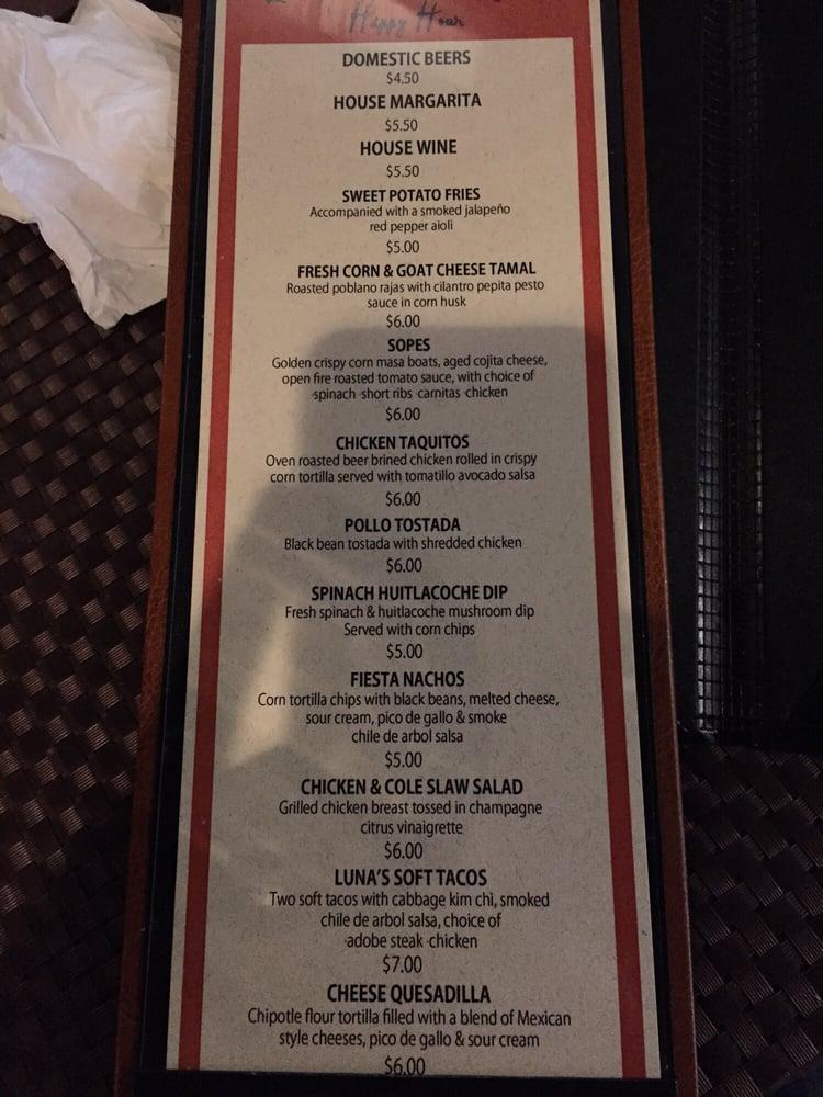 Menu at Luna Modern Mexican Kitchen restaurant, Rancho Cucamonga