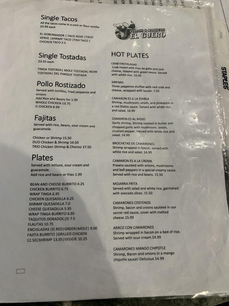 Menu at Pollos y Mariscos El Guero pub & bar, Nampa