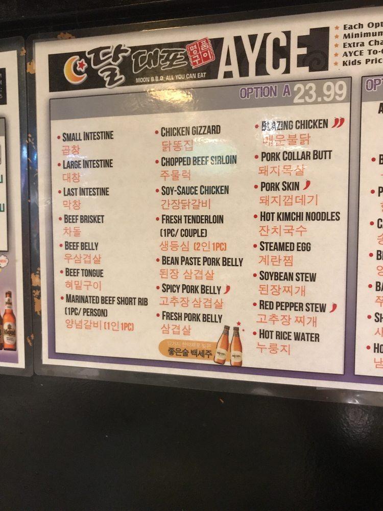 Menu at moon bbq, Gardena