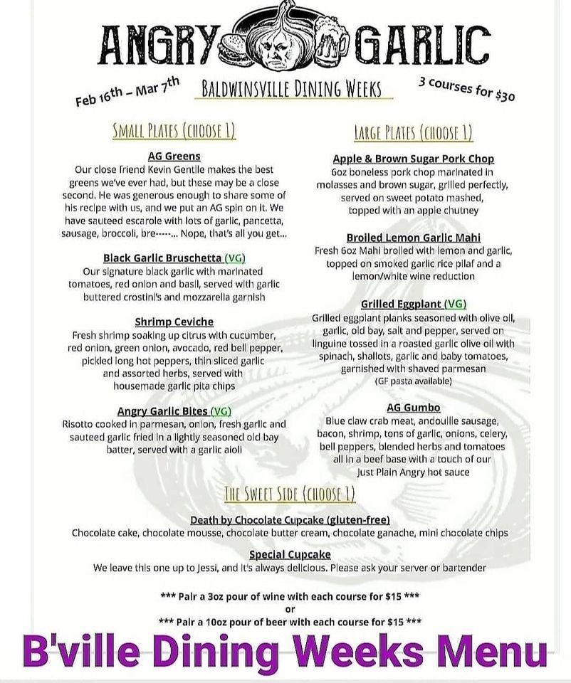 Menu at Angry Garlic pub & bar, Baldwinsville
